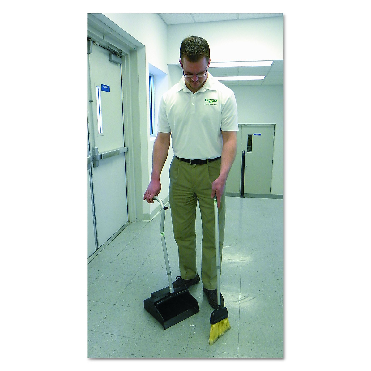 Unger Telescopic Ergo Dust Pan with Broom, 30cm Wide, 110cm High, Metal, Grey/Silver