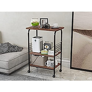 Kitchen Storage Shelf Rack Bathroom Shelf, 3-Tier DIY Storage Rack Multipurpose Shelf with Casters, for Kitchen, Living Room, Bathroom, Balcony, Rustic Look, Metal Wooden Combination (3-Shelf)