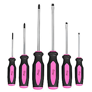 Magnetic Screwdrivers Set, 6 Pieces Slotted & Phillips Screwdriver with Permanent Magnetic Tips, Ergonomic Comfortable Handle,Rust Resistant Heavy Duty DIY Hand Tool Kit for Craftsman Repairing, Pink