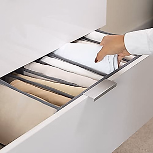 SYIKKI Clothes Organizer For Folded Clothes - Wardrobe Clothes Organizer For Jeans 7 Grids Organizer for Closet, Mesh Storage Compartment for Thin Jeans Pants T-Shirts Legging (1)