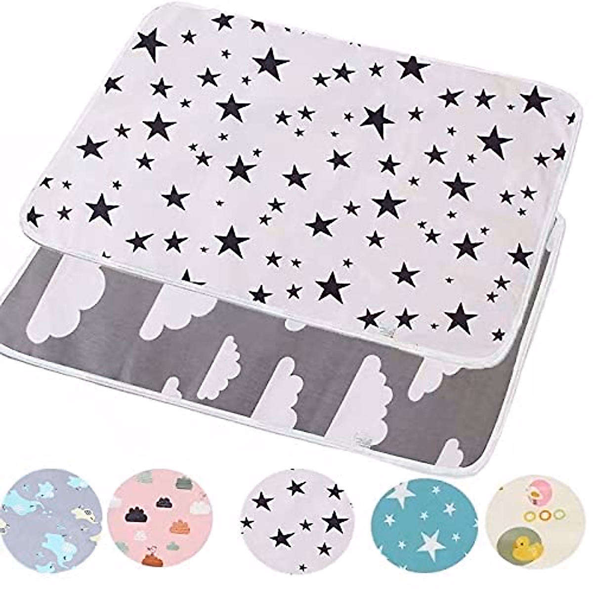 Baby Diaper Changing Pad，31.5'' X 43.3''Washable Reusable Breathable Leak Proof Infant Portable Travel Nappy Multi Function Washable Mat for Home and Outdoor (White Star)