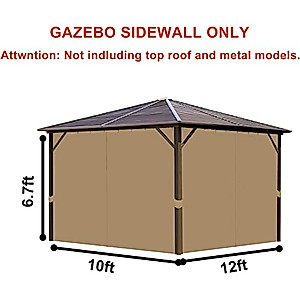 10'x12' Gazebo Curtains Outdoor Waterproof, Universal Replacement Curtain 4-Panels, Sidewalls with Zipper for Garden, Patio, Yard (Only Curtains)