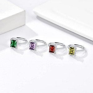 Bestyle 925 Sterling Silver Square Crytsal Cubic Zirconia Rings | Classic Silver February Amethyst Crystal Birthstone Rings for Women, Great Birthday Gift for Daughter/Wife/Mom/Grandma