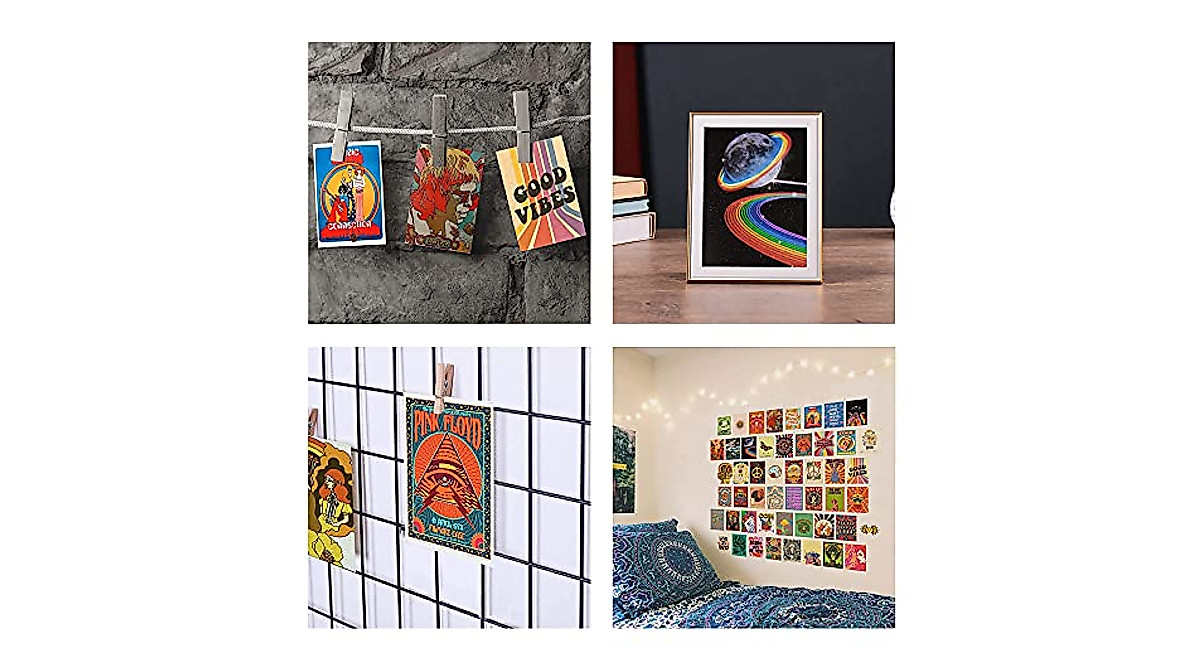 Vintage Hippie Room Decor Kit - 54 Retro Wall Posters for Aesthetic Spaces