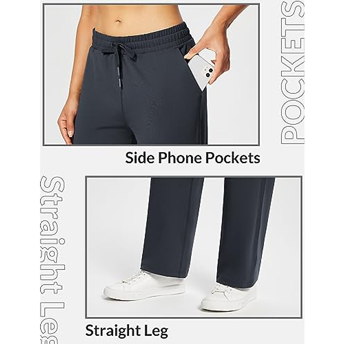 BALEAF Women's Straight Leg Sweatpants Quick Dry Athletic Casual Pants with Pockets Stretch Soft Lounge Workout Black Size M