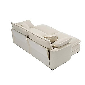 Deep Seat Sectional Sofa Cloud Couch with 2 Ottomans & Soft Pillows, Oversized Corduroy Upholstered Modular Loveseat Convertible Sleeper Sofabed for Living Room, Apartment, Small Space