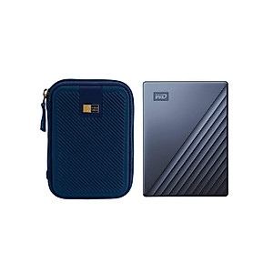 WD 4TB My Passport Ultra USB 3.0 Type-C External Hard Drive (Blue) + Compact Hard Drive Case