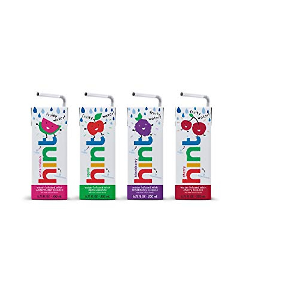 Hint Kids Water Variety Pack of 32, 6.75 Ounce 8 Boxes, Each of: Cherry, Watermelon, Apple, & Blackberry, Zero Sugar, Zero Sweeteners, Zero Preservatives, Zero Artificial Flavors