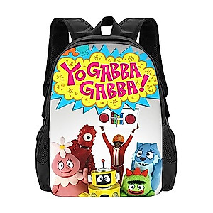 Pobecan Yo Gabba Anime Gabba! Backpack Large Capacity Leisure Travel Backpack Book Bag Outgoing Daypack 12.5x5.5x16.5 inch