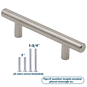 Gobrico 50 Pack Brushed Nickel Cabinet Pulls, Euro Style T Bar Cabinet Handles, Satin Nickel Dresser Drawer Pulls - 3" Hole Centers