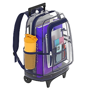 seastig Clear Backpack Rolling Backpack for Kids 18in Double Handle Wheeled Backpack Children Luggage for School, Travel