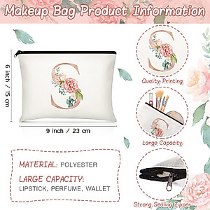 Sanwuta 2 Pcs Initial Canvas Tote Bags Floral Letter Travel Cosmetic Bags Personalized Beach Bags Monogrammed Bags Portable Makeup Zipper Pouch for Woman Girl Lady Birthday Wedding(Letter S)