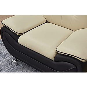 Kingway Faux Leather Living Room Sofas, 6 SEAT, Beige/Black