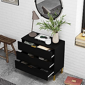 DiDuGo Black and Gold Nightstands Set of 2 Bedside Table 3 Drawer Dresser, Large Nightstand with Gold Metal Legs for Bedroom (31.5”w x 15.7”D x 29.7”H)