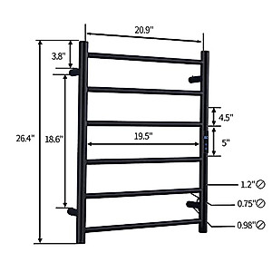 MAVENCOOL Heated Towel Warmer Rack, 6 Bars Wall Mounted Electric Towel Warmer for Bathroom, Plug-in Towel Drying Rack, Matte Black Stainless Steel Hot Towel Rack with Timer and LED Indicator