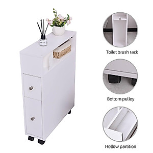 Ceredeme Small Bathroom Storage Cabinet, Toilet Paper Holder with Slide Out Drawers for Small Space, Narrow Floor Bathroom Organizer Next to Toilet