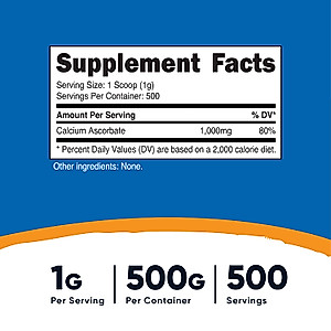 Nutricost Calcium Ascorbate Powder (Vitamin C and Calcium Complex), 500 Grams - Non-GMO and Gluten Free