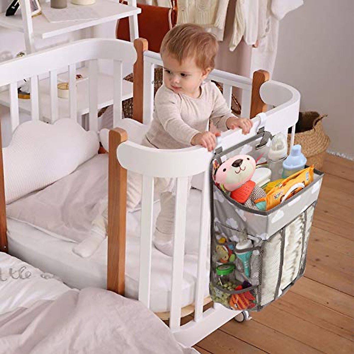 Accmor Hanging Baby Diaper Caddy Organizer, Diaper Stacker, Baby Crib Hanging Classified Storage Bag Organizer for Changing Table, Crib, Playard or Wall & Nursery Organization