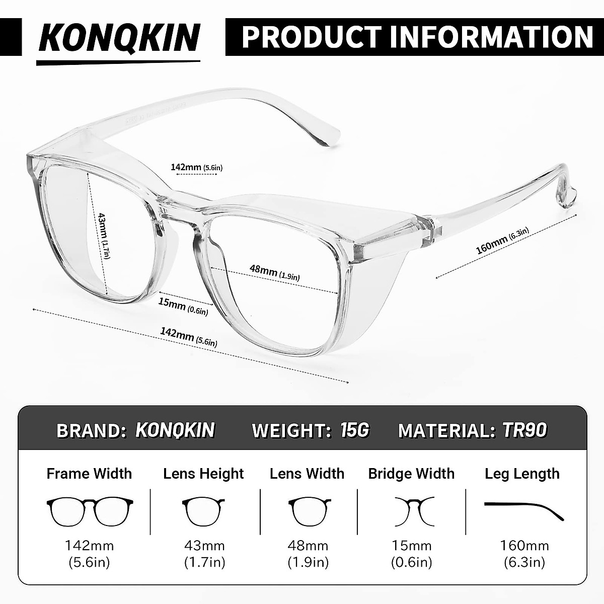 konqkin Safety glasses Goggles Nurses Protective Eyewear - Anti Fog Square Frame Stylish Clear Glasses for Women Men (gery clear douhua)