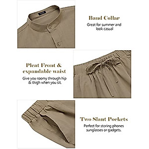 COOFANDY Linen Suits For Men 2 Piece Beach Button Down Shirt Casual Loose Pant Sets Mens Linen Beach Shirt (Khaki XL)