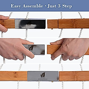 SUNCREAT Double Hammock with Stand Included, Portable Hammock with Stand and Large Pillow, Blue Stripes