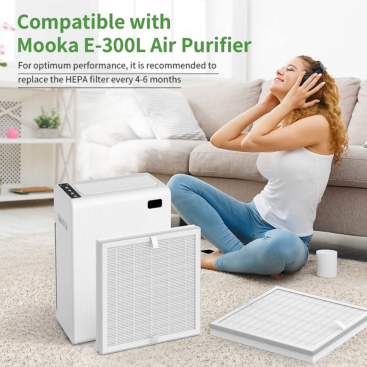 CFKREYA E-300L Replacement Filter Compatible with MOOKA E-300L Air Puri-Fier, 3 in 1 with Pre-Filter, True HEPA H13, and Carbon Filter, 1 Pack