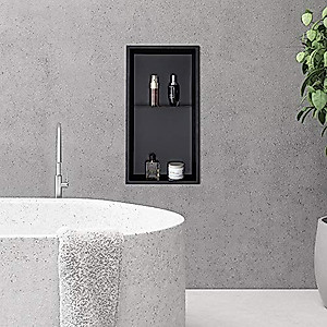 DecoMust 24“ X 12” Stainless Steel Shower Niche Modern and Elegant Design, Easy to Install, Perfect for Shampoo and Soap Storage (Matte Black)