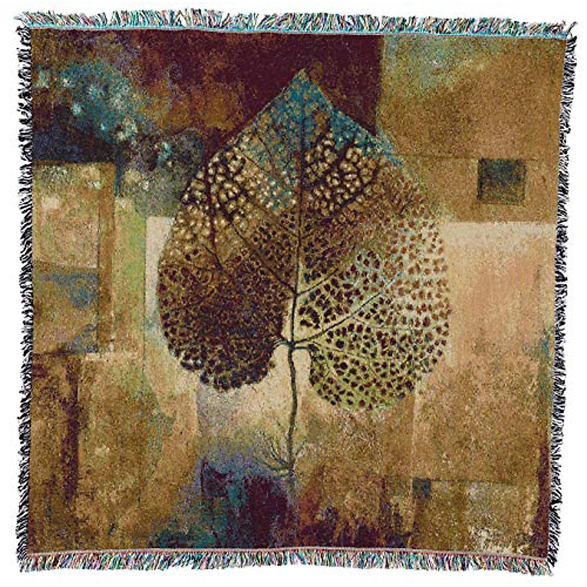 Pure Country Weavers Abstract Autumn Blanket by Jae Dougall - Gift Garden Floral Leaf Lap Square Tapestry Throw Woven from Cotton - Made in The USA (54x54)