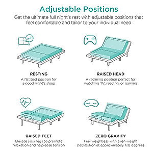 Best Choice Products Ergonomic Queen Size Adjustable Bed, Zero Gravity Base for Stress Management w/Head and Foot Incline, Wireless Remote Control, Massage, Under-Bed Nightlight, and USB Ports