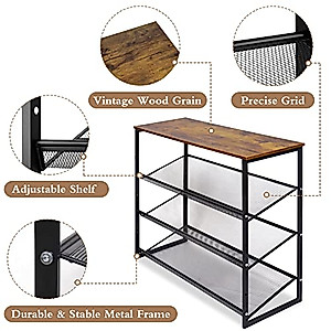 aboxoo 4-Tiers Shoes Rack Tilting Adjustable Freestanding Shoe Rack Large 9 Pairs 25.2 IN Storage Organization Brown Wood Metal For Entryways, Hallways, Closets, Dormitory Rooms, And Industries