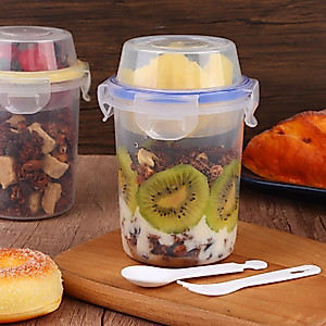 4 Packs 17 Oz Overnight Oats Containers with Lids and Spoons Large Capacity Leakproof Overnight Oats Jars Oatmeal Container Plastic Yogurt Jars Breakfast On the Go Cups for Fruit Vegetable Meal Prep