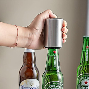 Beer Bottle Opener, Magnetic Automatic Stainless Steel Push Down Opener, No Cap Can Escape, Quick Open Cap for Kitchen Home Bar Restaurant Household Utensils
