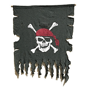 LANGXUN 2pcs Large Size 3ft x 2.5ft Retro and Weathered linen Pirate Flag for Halloween Decorations, Pirate Party, Kids Room Décor (Black-1pcs)