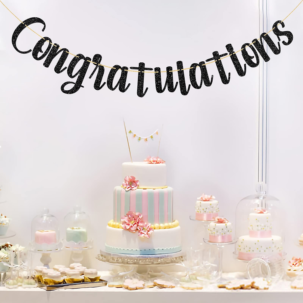 MonMon & Craft Congratulations Banner/Congrats Grad Party Decor/Graduation Activities/Wedding/Birthday/Retirement Party Decorations Black Glitter