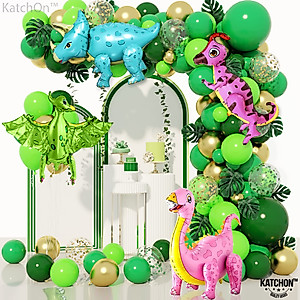 KatchOn, Large Pink Dinosaur Balloons for Birthday Party - Pack of 4 | Pastel Dino Balloons for Dinosaur Party Decorations | Dinosaur Birthday Party Supplies | Three Rex Birthday Decorations Girl