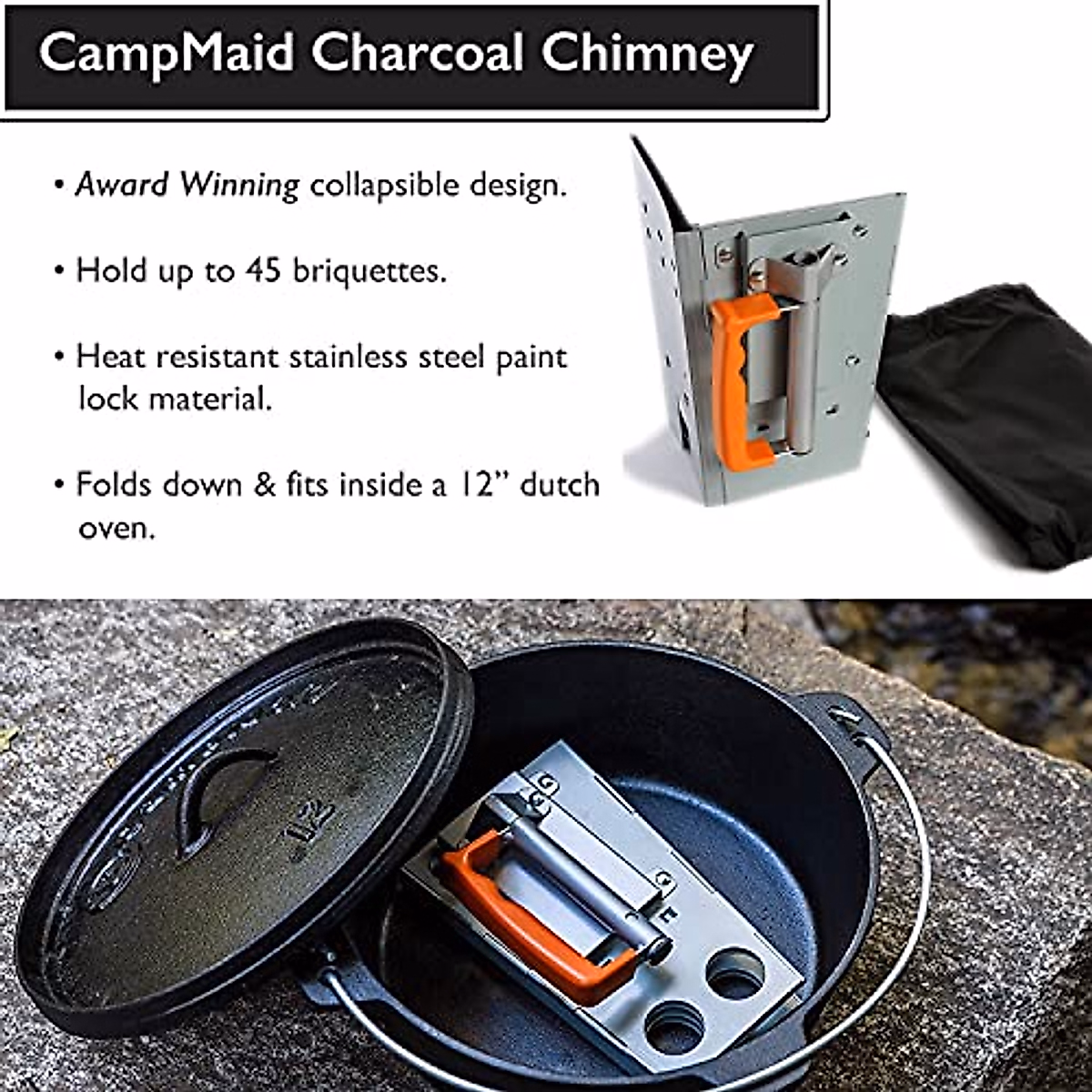 CampMaid Outdoor Cooking Set - Dutch Oven Tools Set - Charcoal Holder & Cast Iron Grill Accessories - Camping Grill Set - Outdoor Cooking Essentials - Camp Kitchen Equipment - (7 Piece Set)