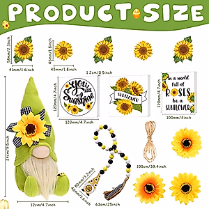 Yookeer 13 Pieces Sunflower Tiered Tray Decor Sunflower Wooden Kitchen Signs Sunflower Gnome Flags Faux Flower Beaded Garland Decor Set My Sunshine Farmhouse Decor for Spring Summer Fall Rustic Decor