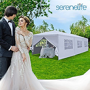 SereneLife SLTET30 Party Commercial Instant Shelter with 4 walls-Waterproof Tent with 8 Sand Bags, One size, White