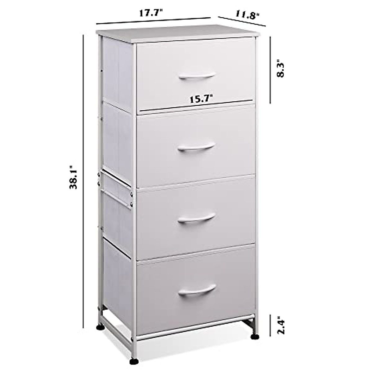 WLIVE Dresser with 4 Drawers, Storage Tower, Organizer Unit, Fabric Dresser for Bedroom, Hallway, Entryway, Closets, Sturdy Steel Frame, Wood Top, Easy Pull Handle, White
