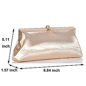 Luxury Satin Classic Evening Clutch Bag with Elegant Rhinestone Bling Crossbody Bag for wedding bridal graduation prom (Gold)