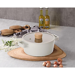 Fika NEOFLAM Mini Petit Pot for Stovetops and Induction | Wood knob and Glass Lid | Made in Korea (7 inch / 1.6qt)