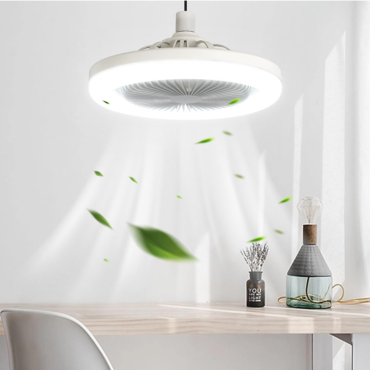 Socket Fan Light With Remote 10", Fan With Light 2,400 Lumen/6,500 Kelvin, Infinitely Adjustable, Light Socket Fan For Small Spaces Damp/Ventless, Need Ventilation & Airflow to Dry