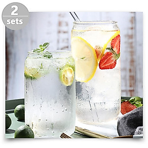 Hemoton 2Pcs Mason Jar with Lid and Straw, 12oz Wide Mouth Mason Jar Drinking Glasses Cups, Reusable Iced Coffee Cup, Cocktail Glasses, Transparent Silicone Sleeve Bamboo Lid, for Juices Cocktail