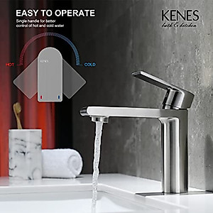 KENES Modern Single Hole Bathroom Faucet, Single Handle Bathroom Sink Faucet Brushed Nickel, Stainless Steel Lavatory Vanity Faucet with Deck Plate & Supply Lines Fit for 1 or 3 Hole KE-9008