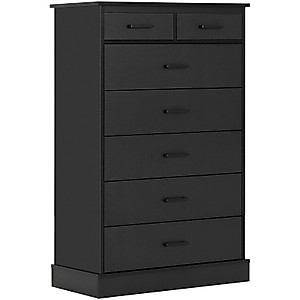 Hasuit Black Dresser for Bedroom, Tall 7 Drawer Dresser with Sturdy Base, Wood Storage Tower Clothes Organizer, Large Storage Cabinet, Chest of 7 Drawers for Closet, Living Room, Hallway