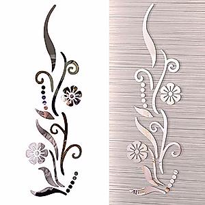 3D Flower Mirror Wall Sticker for Bedroom Living Room Sofa Backdrop Tv Wall Background, 3D Removable Acrylic Wall Decor Decal Sticker for Home Decoration (Silver)