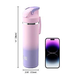 OISIZ Insulated Water Bottle 24 oz with 2-in-1 Straw and Swig Lid, Leakproof and BPA Free, Keep Cold 24H, Vacuum Stainless Steel Kids Water Bottle for School, Travel and Sports, All Dishwasher Safe