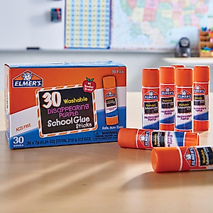 Elmer's Disappearing Purple School Glue Sticks, Washable, 7 Grams, 30 Count