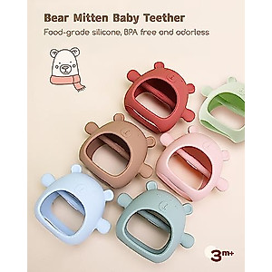 Teething Toys for Babies 3-6 Months, AEOLZ Anti-drop Silicone Bear Baby Mitten Teether Toy for Teething Relief, Infants Sucking Needs Chew Toy, BPA Free