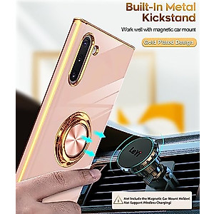 LeYi for Note 10 Case- 360° Rotatable Ring Holder Magnetic Kickstand, Plating Rose Gold Edge Protective Case [ Not Applicable Note 10 Plus], Pink
